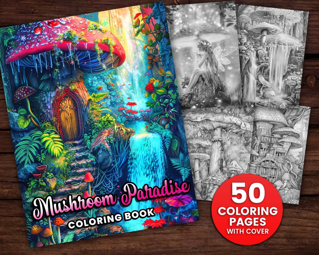 50 Mushroom Wonderland Coloring Page Book, Adults + Kids Instant ...