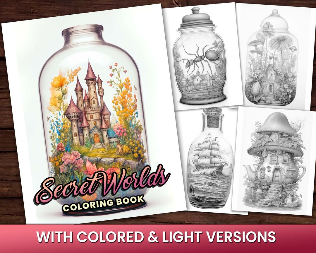 30 Secret World in a Jar Coloring Book, Adults Kids Instant Download ...