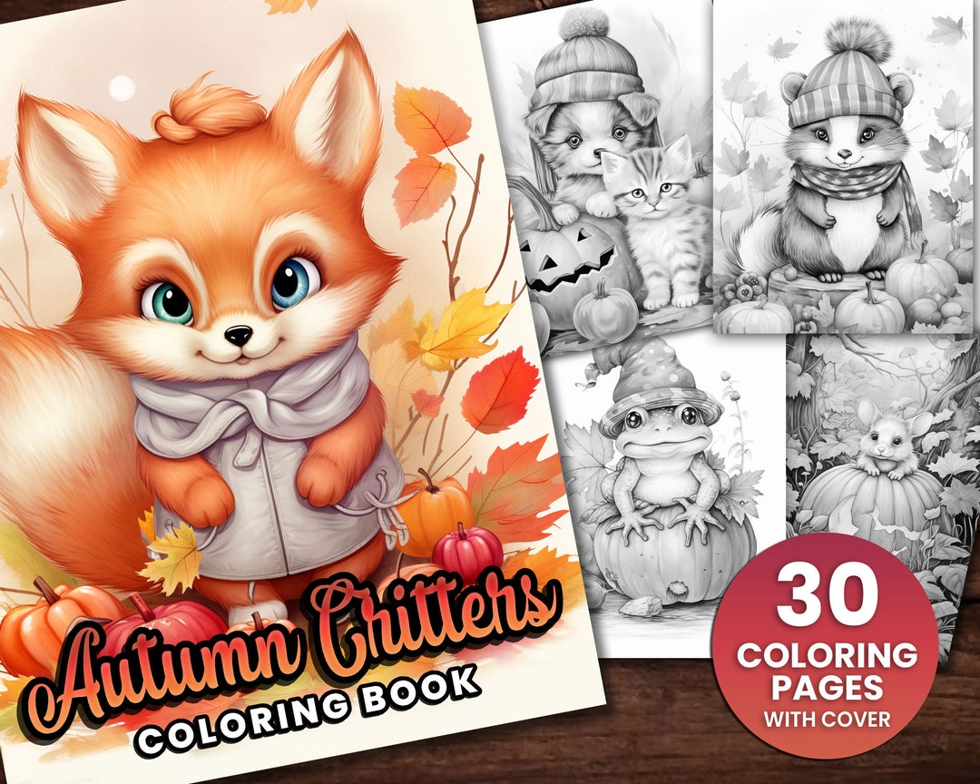 30 Autumn Critters Halloween Forest Cute Animal Coloring Book, Adults ...