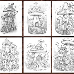 23 Mushroom Houses V2 Coloring Page Book, Adults + Kids- Instant ...