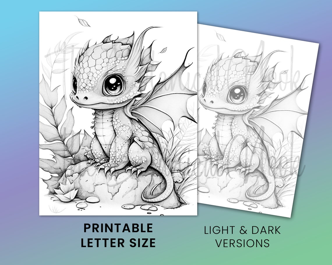 24 Baby Woodland Dragon Fantasy Coloring Page Book Adults - Etsy UK