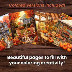 26 Cozy Autumn Homes Coloring Book, Adults + Kids- Download - Grayscale ...