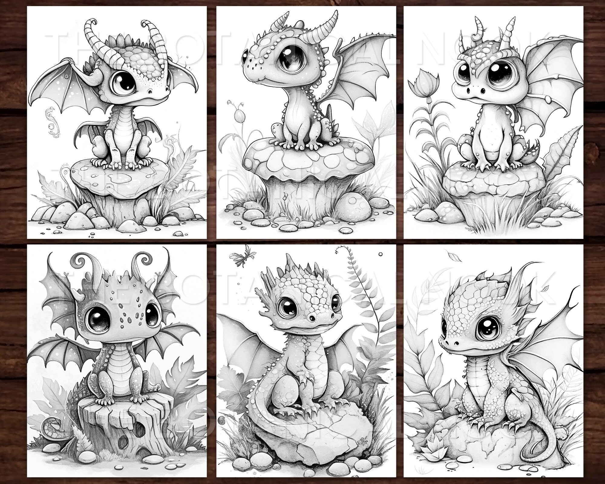 24 Baby Woodland Dragon Fantasy Coloring Page Book Adults - Etsy UK