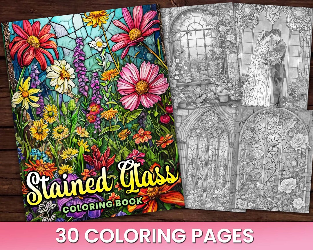 30 Intricate Stained Glass Variety Pack Coloring Pages Book, Adults ...