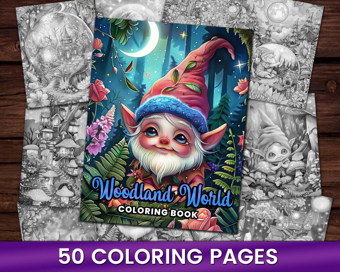 50 Woodland Worlds Coloring Page Book, Adults + Kids Instant Download ...