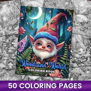 50 Woodland Worlds Coloring Page Book, Adults + Kids Instant Download ...