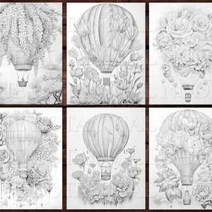 30 Blooming Hot Air Balloons Coloring Page Book, Adults + Kids- Instant ...