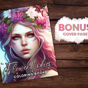 Flower Ladies Fairy Women Fantasy Coloring Book, Adults + Kids- Instant ...