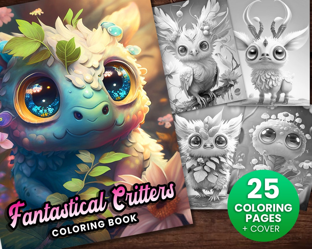 25 Fantastical Critters Creatures Coloring Page Book, Adults + Kids ...