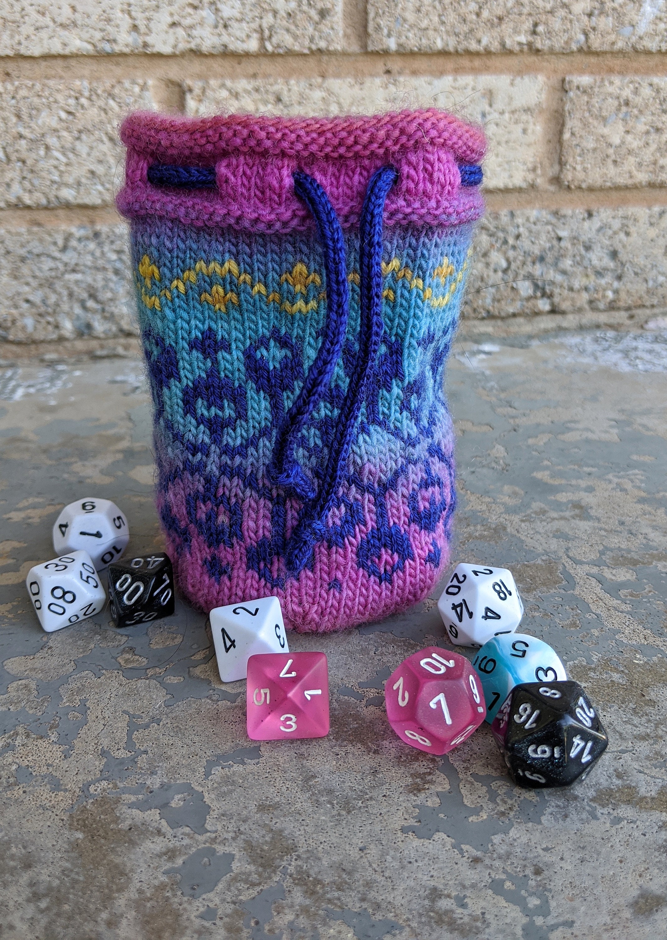 Twilight Garden Knit Drawstring Pouch - Dice Bag - Etsy