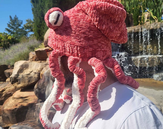 Handmade Red Octopus Hat With Tentacles – Original Knit Design - Adult ...