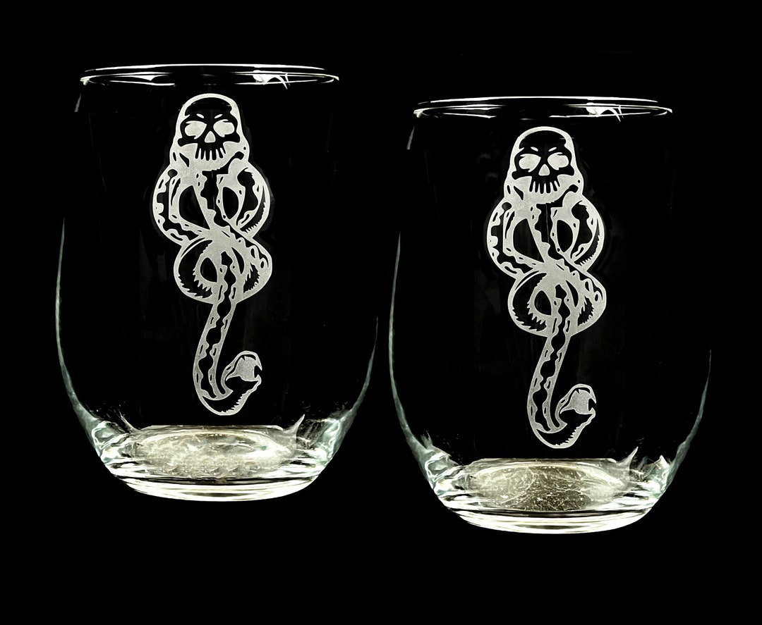 Fan Art Inspired Harry Potter Dark Mark Etched Wine Glasses Goblets Set ...