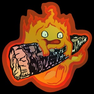 Fan Art Cute Calcifer Holographic Vinyl Sticker Laptop Decal Howls ...