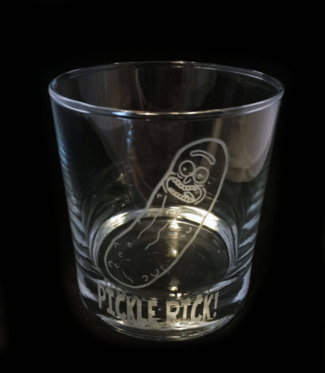 Fan Art Inspired Pickle Rick Design Custom Etched Whiskey Rocks Glass ...