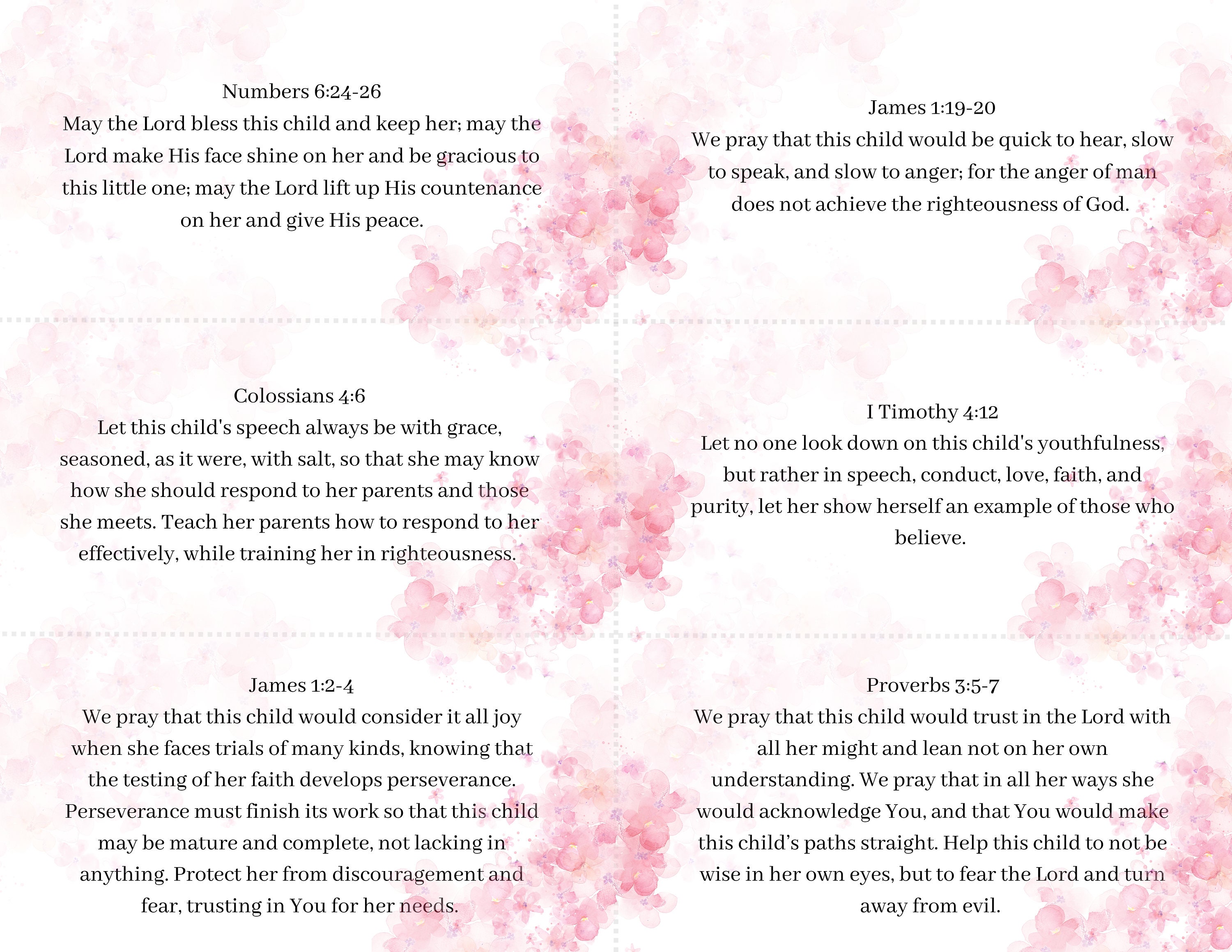 Baby Girl Blessings Pink Watercolor - Bible Verse Prayers - Baby Shower ...