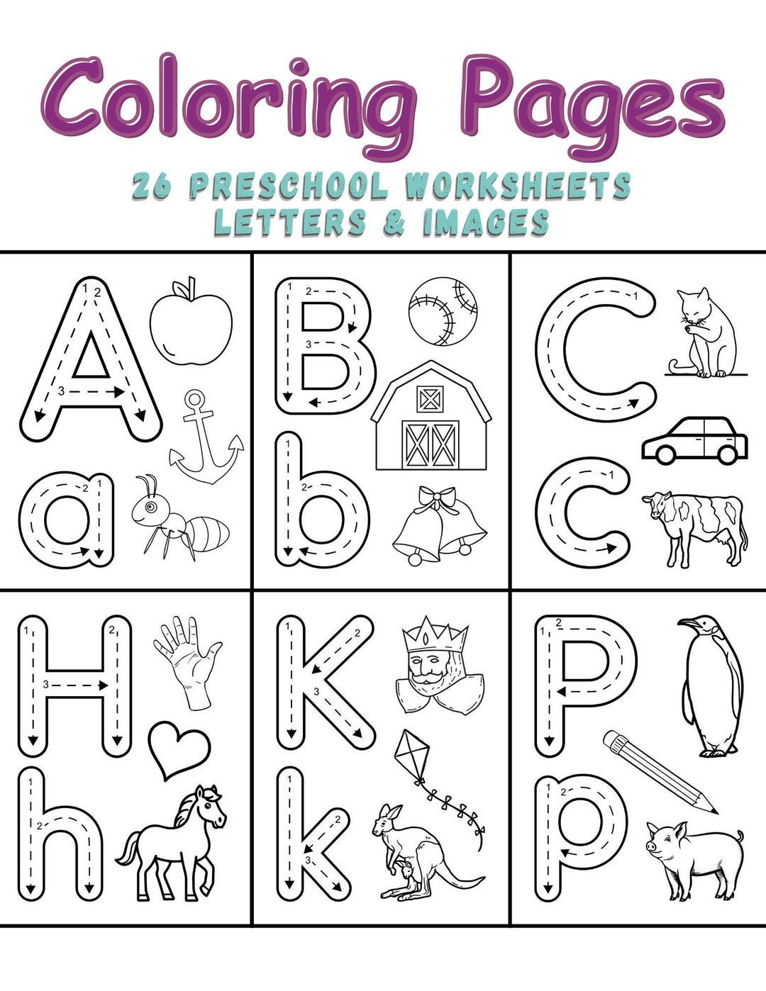 ABC Coloring Pages Worksheet Alphabet Primary Preschool Kindergarten ...