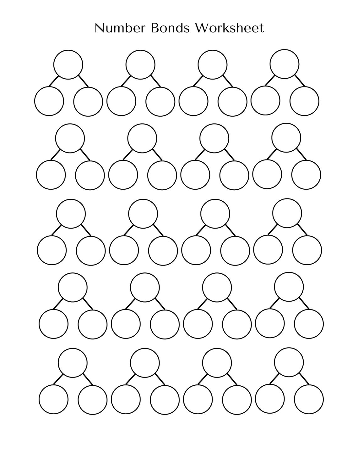 Number Bonds Blank Worksheets Kindergarten First Second Grade Math ...