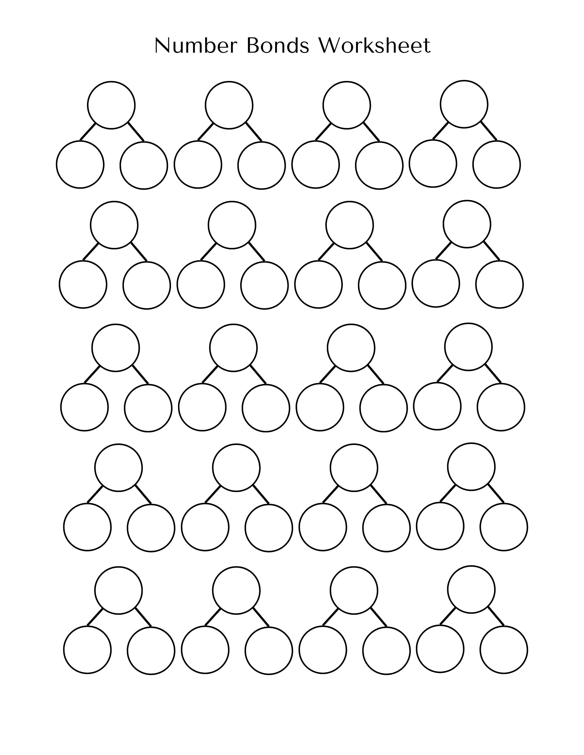 Number Bonds Blank Worksheets Kindergarten First Second Grade Math ...