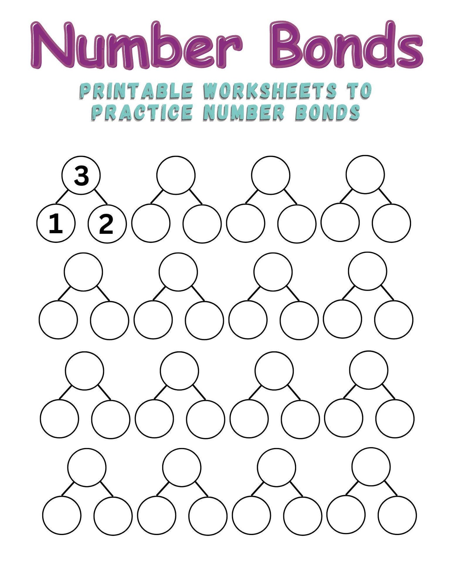 Number Bonds Blank Worksheets Kindergarten First Second Grade Math ...