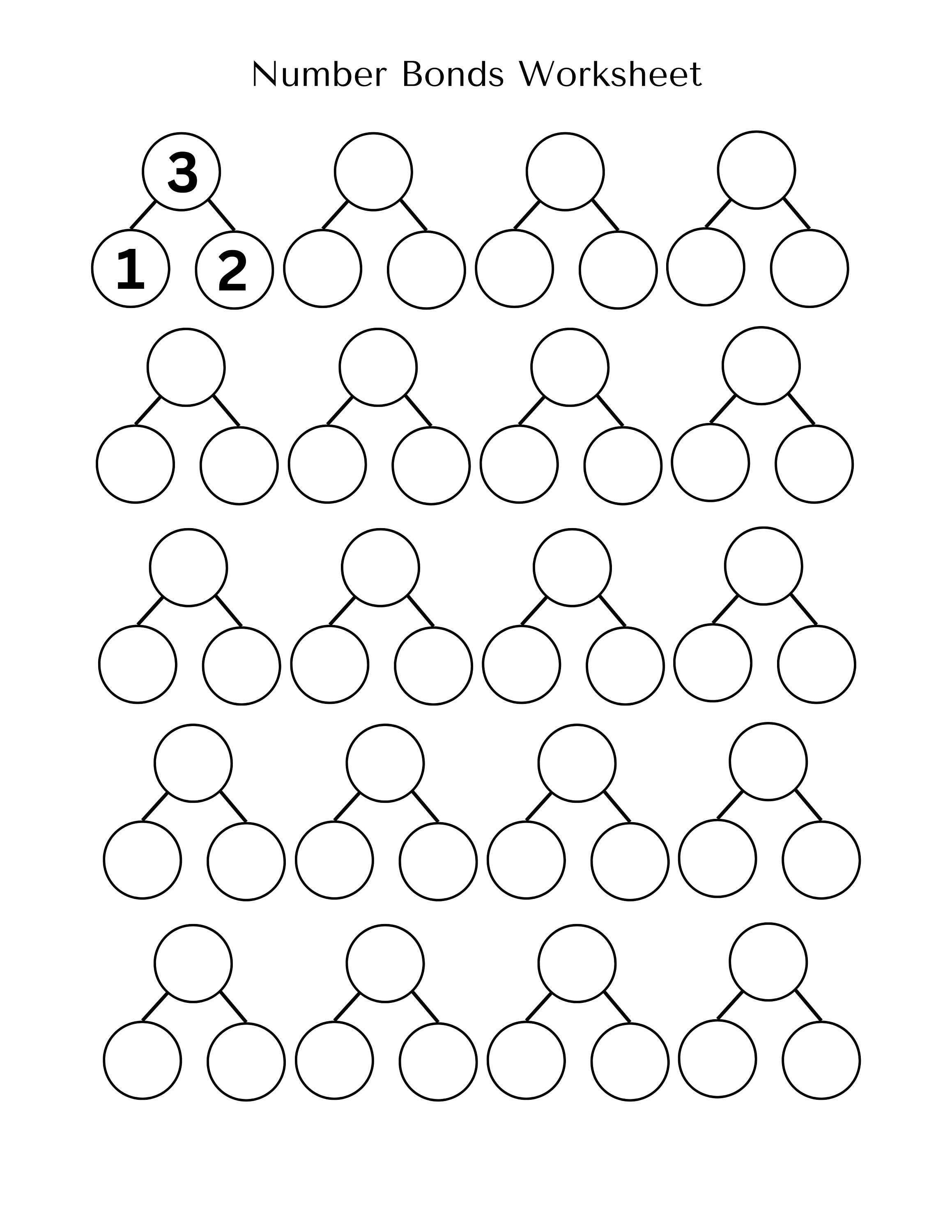 Number Bonds Blank Worksheets Kindergarten First Second Grade Math ...