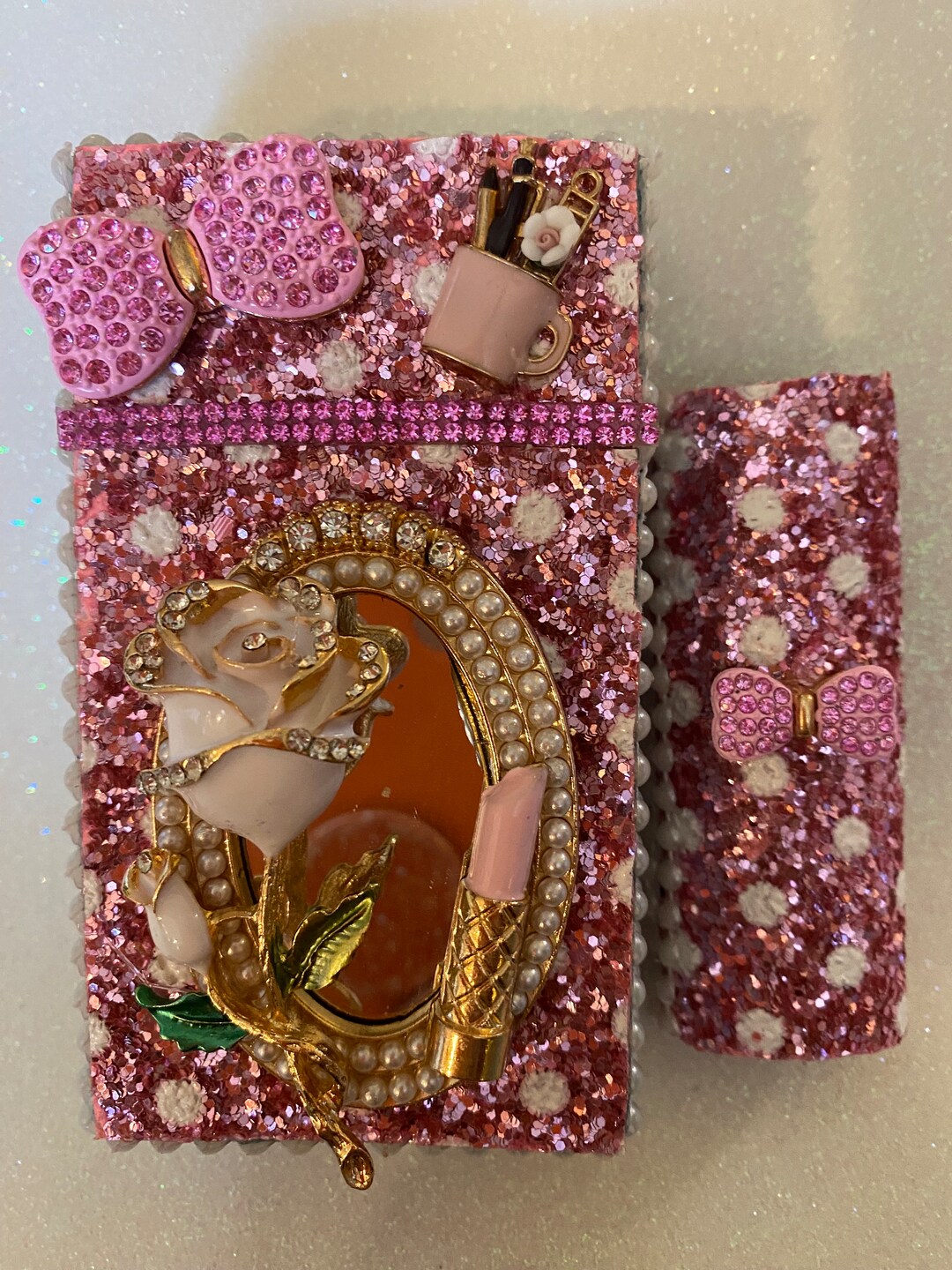 Pink Mirror Cigarette Case 100's or Shorts, Cigarette Box W Lighter ...