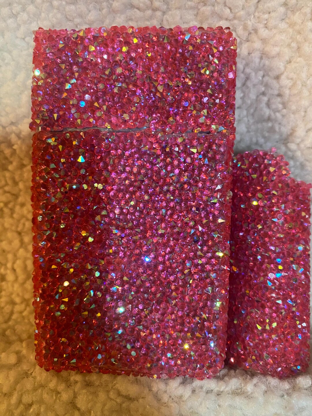 Crushed Crystal Cigarette Case 100's or Shorts, Cigarette Box W Lighter ...