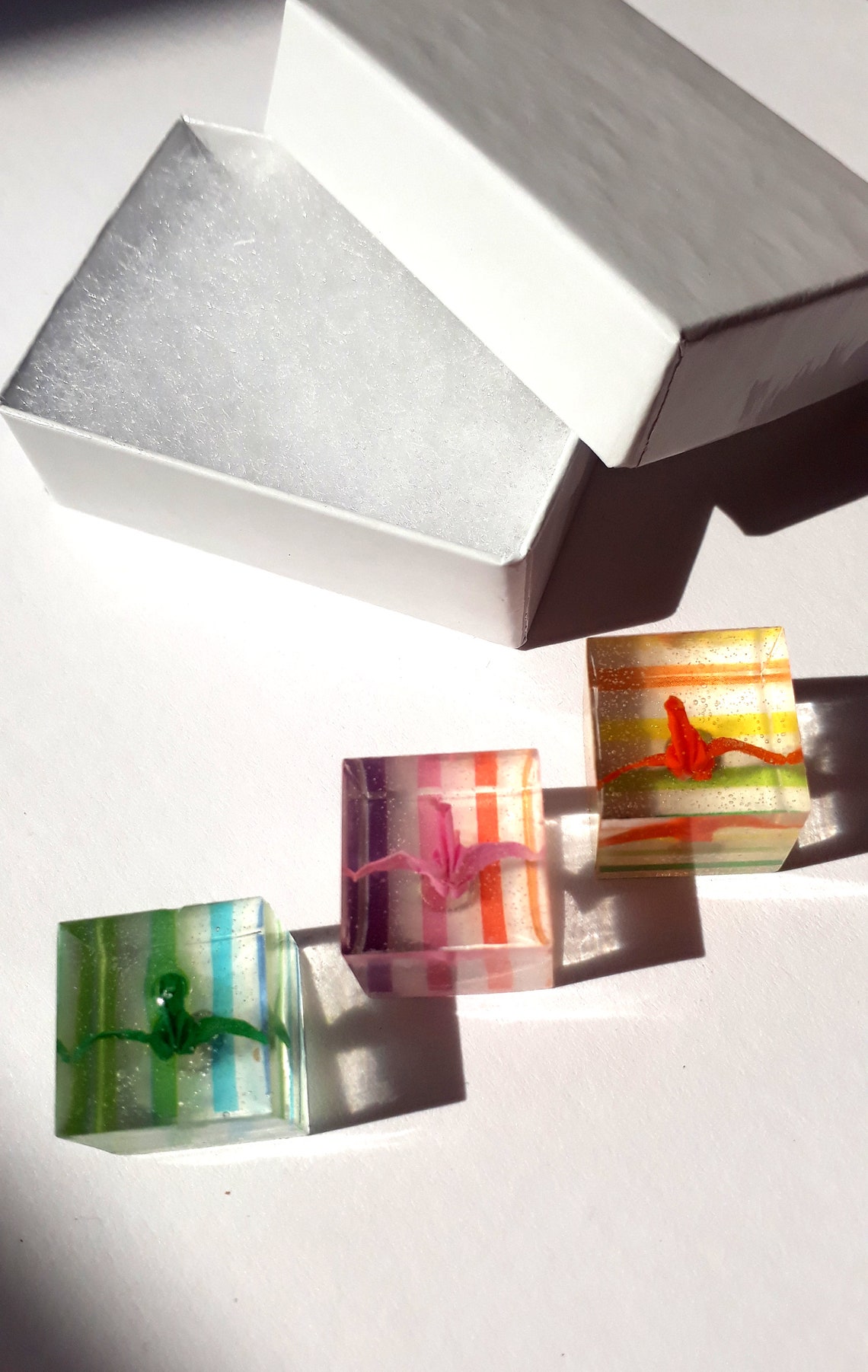 Trio of Magnets in Resin With Origami Detail - - Etsy