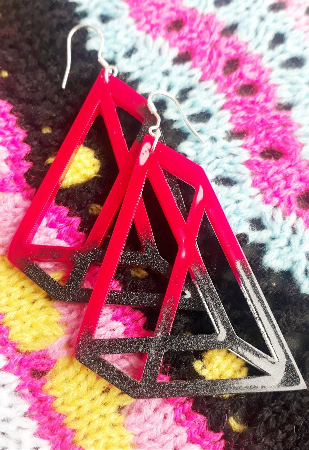 Geometric Triangle Neon Dangling Earrings - Great for Festival Season ...