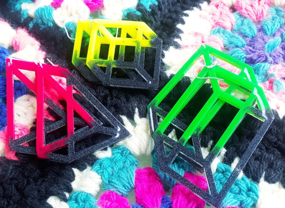 Geometric Neon Dangling Earrings - Great for Festival Season! - Etsy