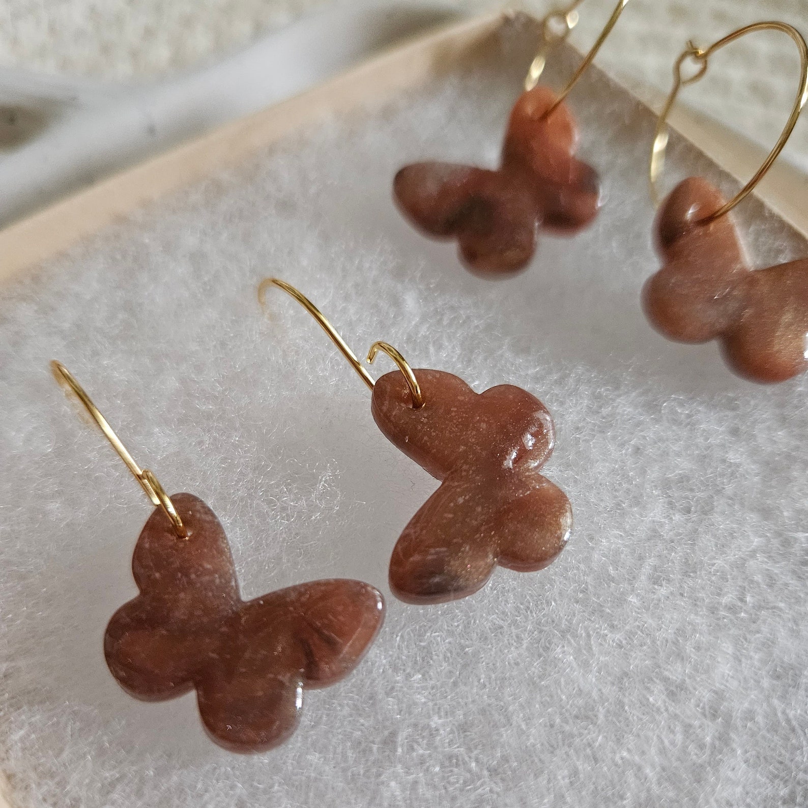 Tortoise Shell Butterfly small Polymer Clay Earrings Dangle - Etsy