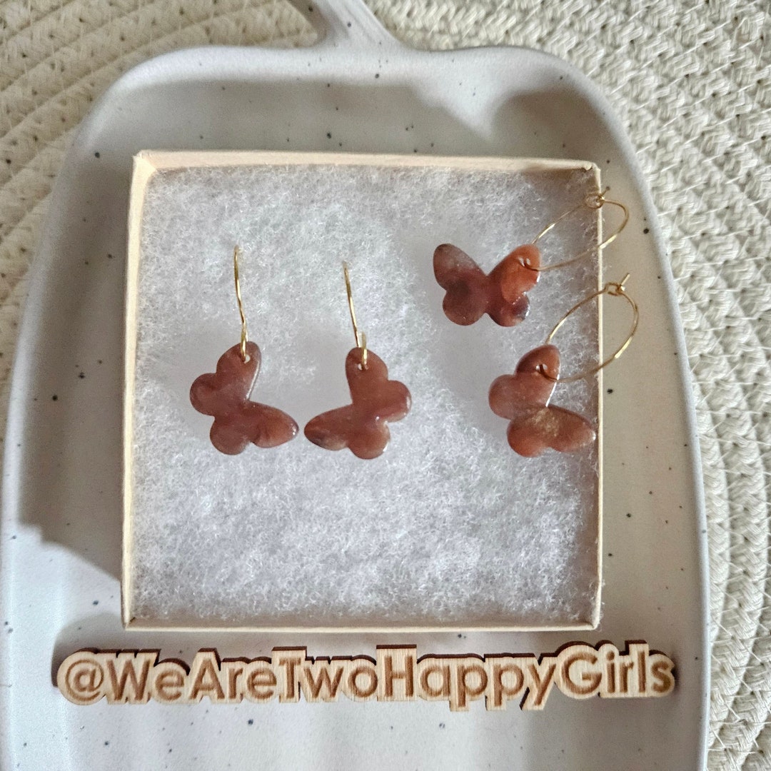 Tortoise Shell Butterfly (small) Polymer Clay Earrings, Dangle Earrings ...