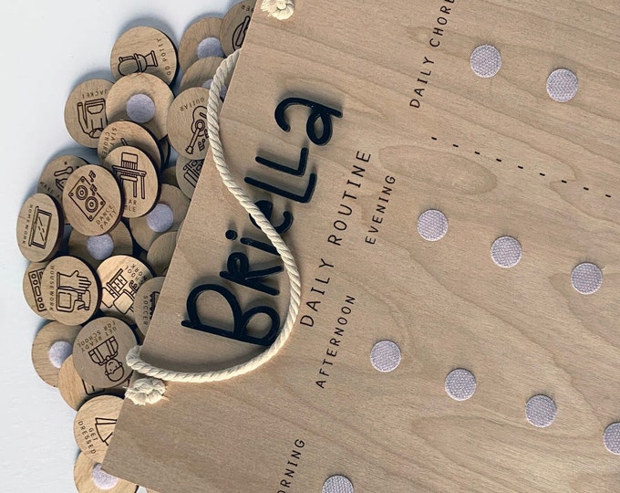Personalized Wooden Chore Chart Daily Agenda for Kids, Custom Tokens ...