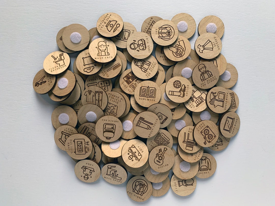 Custom Engraved Wooden Visual Tokens: Montessori Sensory & Routine Cues ...