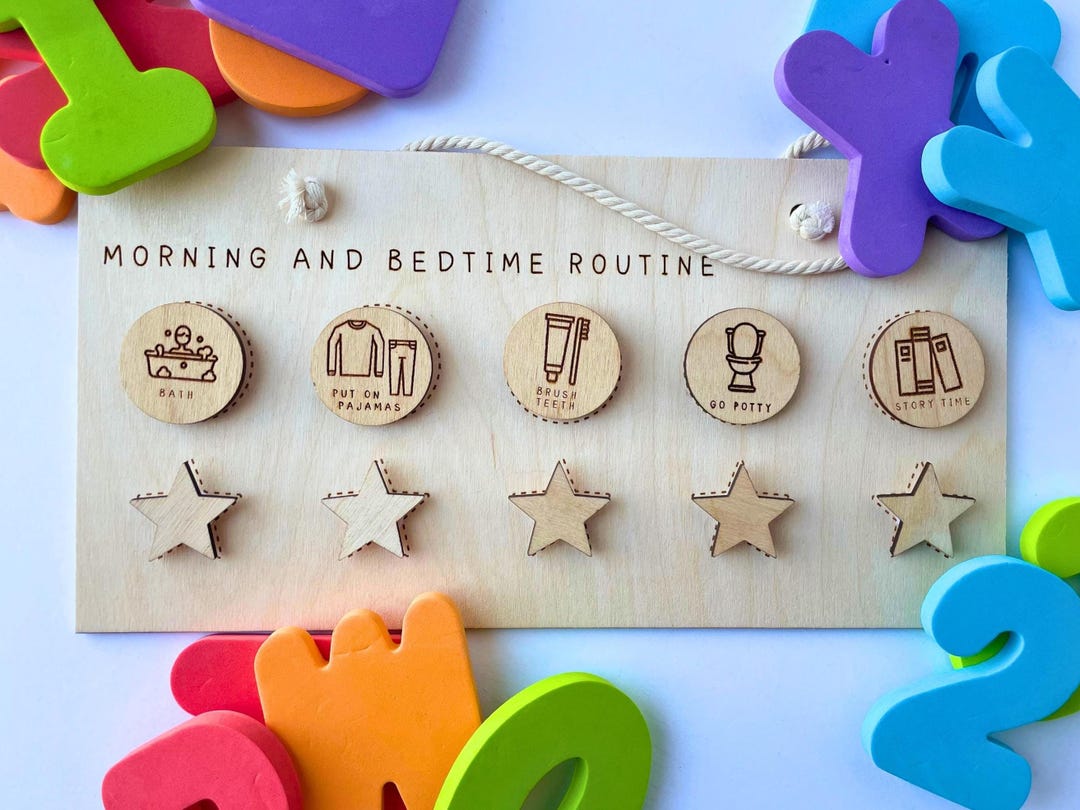 Montessori Wooden Routine Chart for Morning and Bedtime | Kids Visual ...