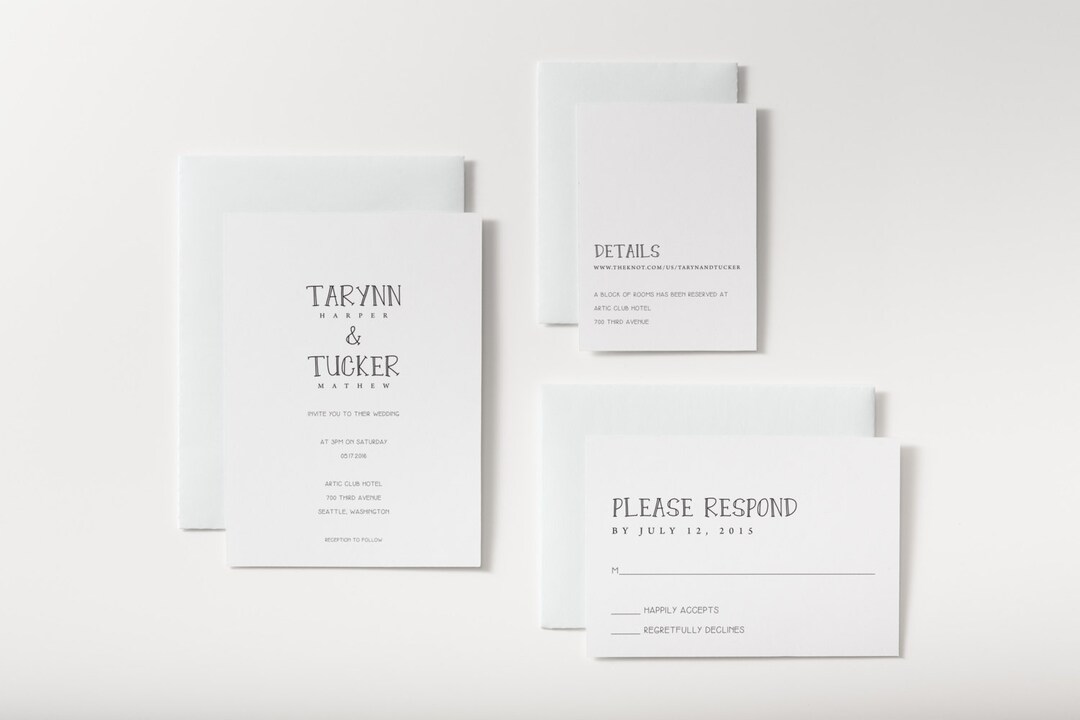 Stationary Simple Wedding Invitation Set With Response and - Etsy