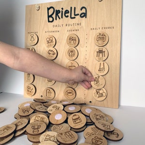 Personalized Wooden Chore Chart Daily Agenda for Kids, Custom Tokens ...