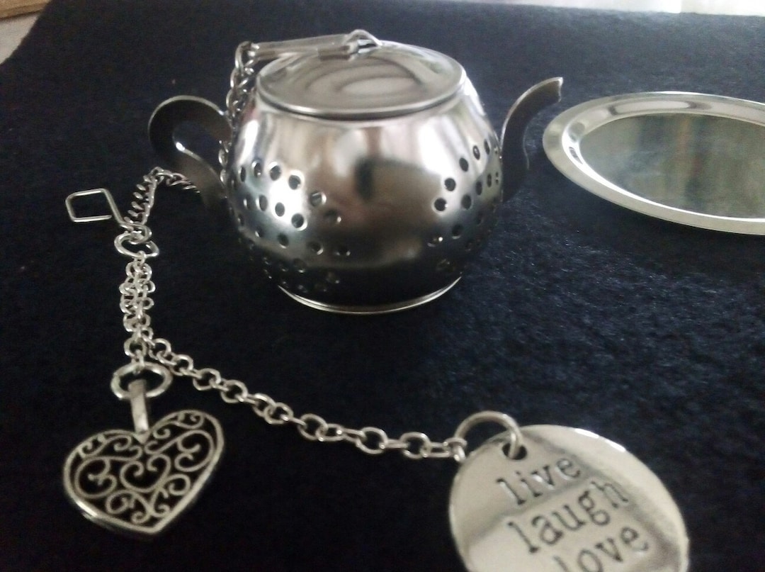 Unique Tea Pot Infuser & Tray. Hand Crafted Pendant, Simple 'live Laugh ...