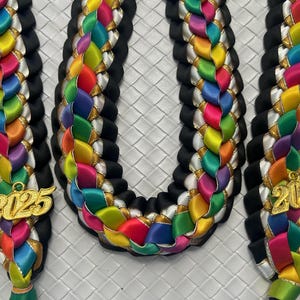 Graduation Stole Double Braided Ribbon Leis Rainbow/black/white Ribbon ...