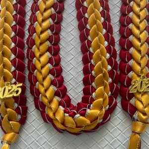 Handmade Graduation Lei: Dark Red & Gold Ribbon, 2025 Charm - Etsy