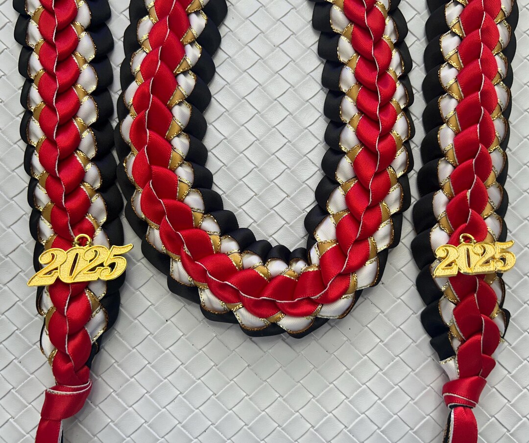 Graduation Stole Open Ended Lei Double Braided Red/ Black White Gold ...