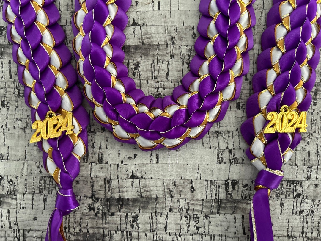 Graduation Stole Open Ended Lei Double Braided Purple / White Gold ...