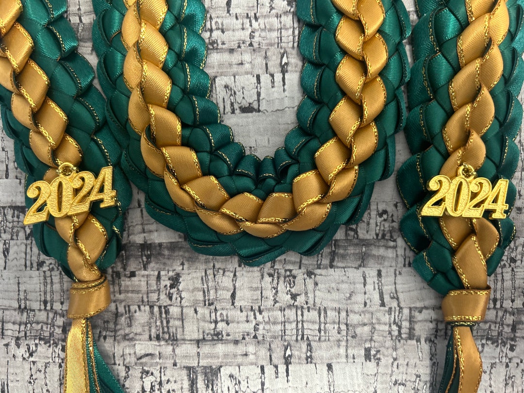 Graduation Stole Double Braided Leis Dark Green /gold Edged Ribbon ...