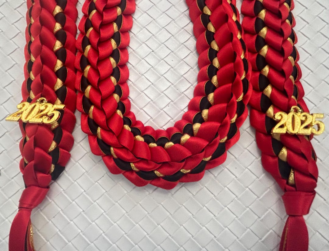 Graduation Stole Open Ended Double Braided Lei Red / Black / Gold Edged ...
