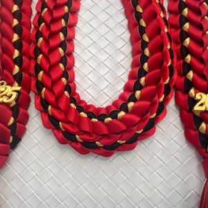 Graduation Stole Open Ended Double Braided Lei Red / Black / Gold Edged ...