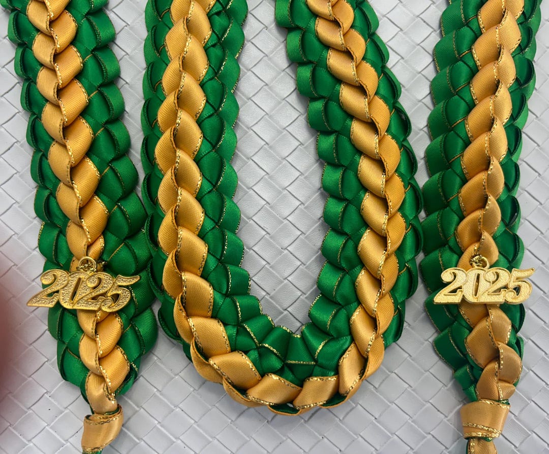 Graduation Stole Double Braided Lei Green Gold Edged Ribbon 2025 Gold ...