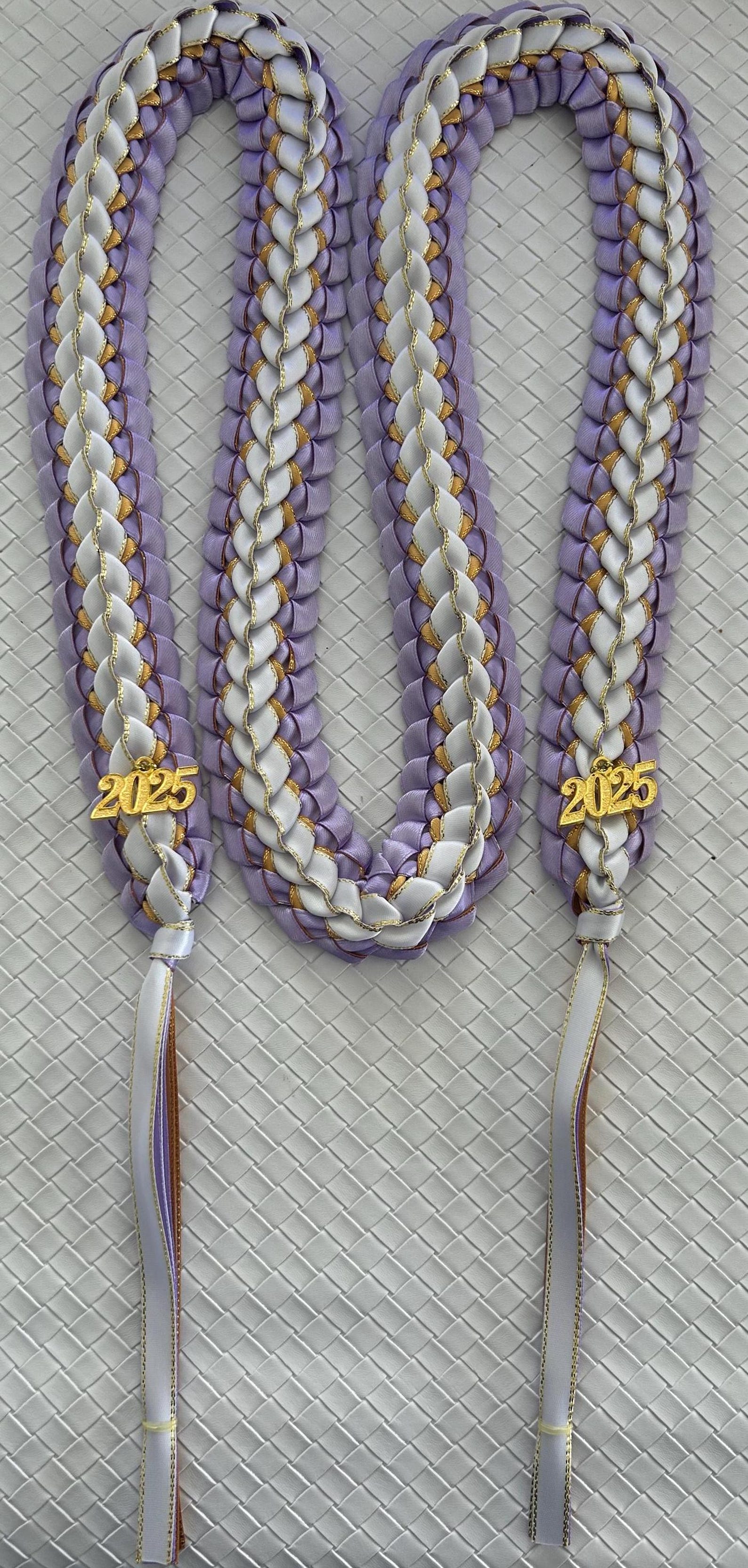 Handmade Graduation Ribbon Lei: Lavender, White & Gold 2025 Charms - Etsy