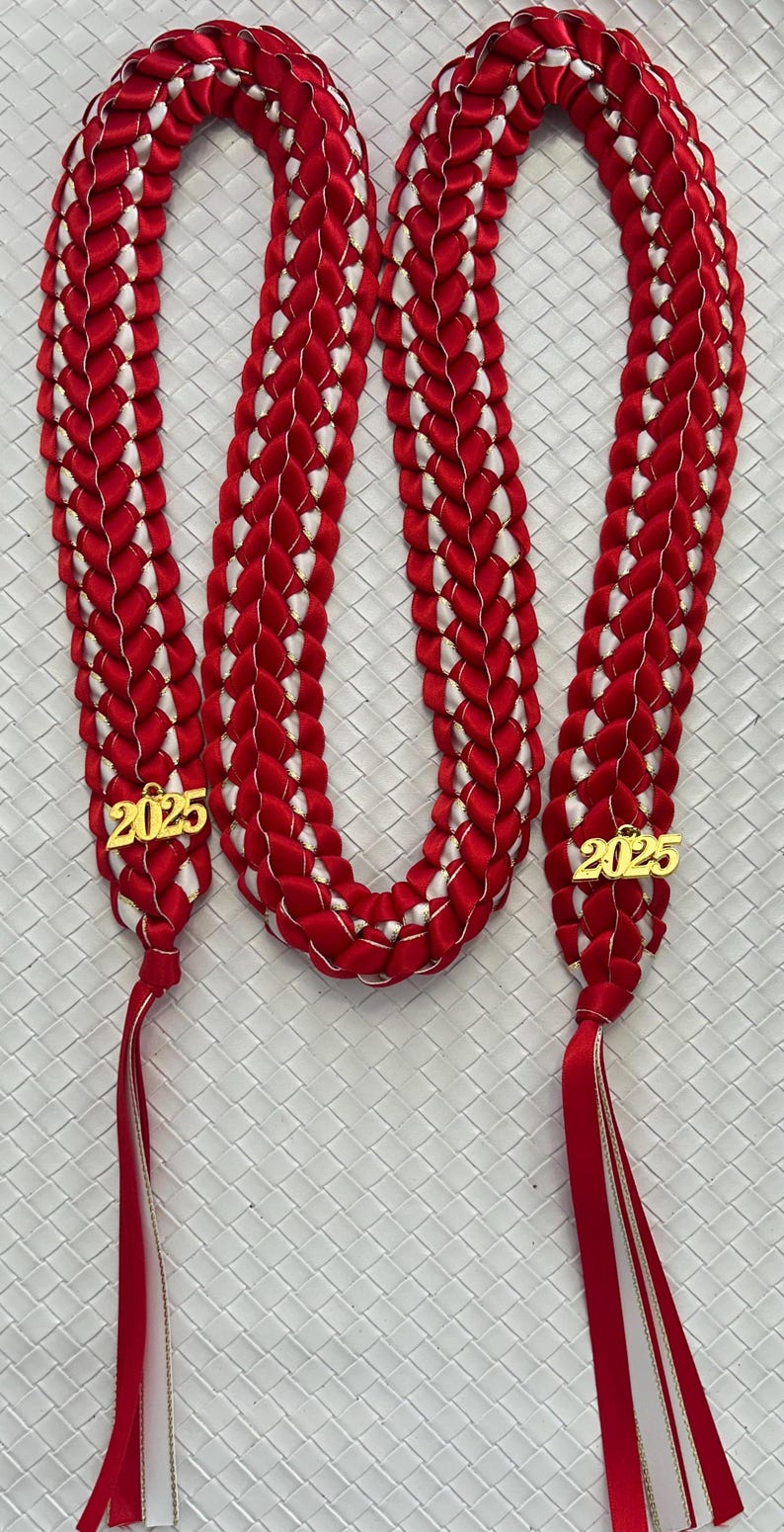 Handmade Graduation Lei: Red & Gold Ribbon, 2025 Charm - Etsy