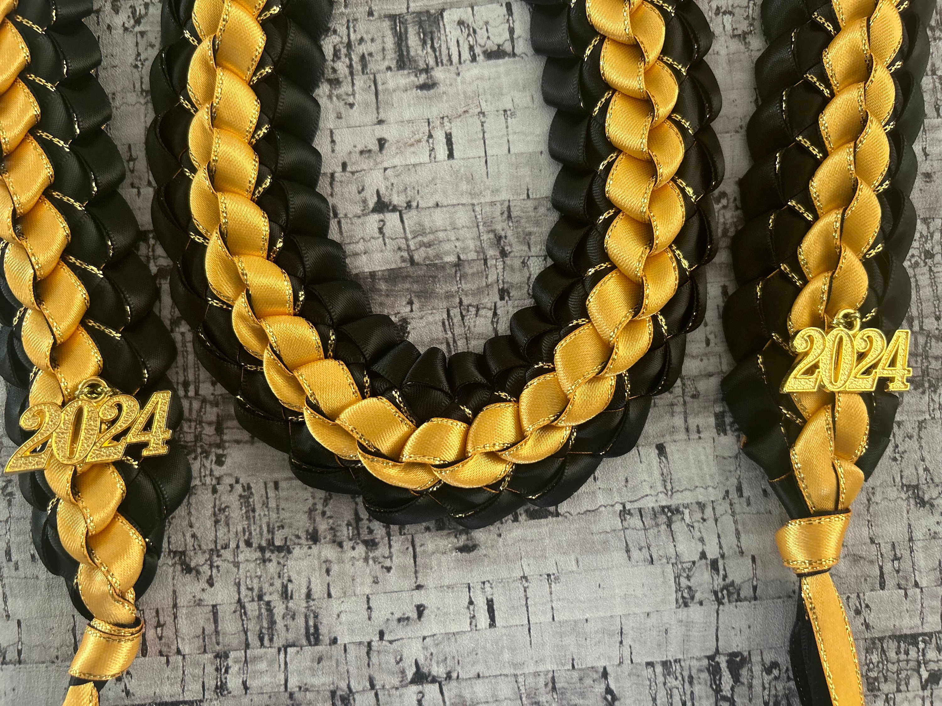 Graduation Stole Open Ended Lei Black /black Gold Edged Ribbon / Yellow ...