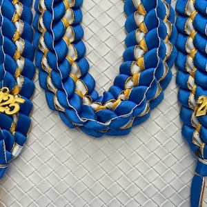 Graduation Stole Double Braided Ribbon Leis Blue / Gold Edged / White ...