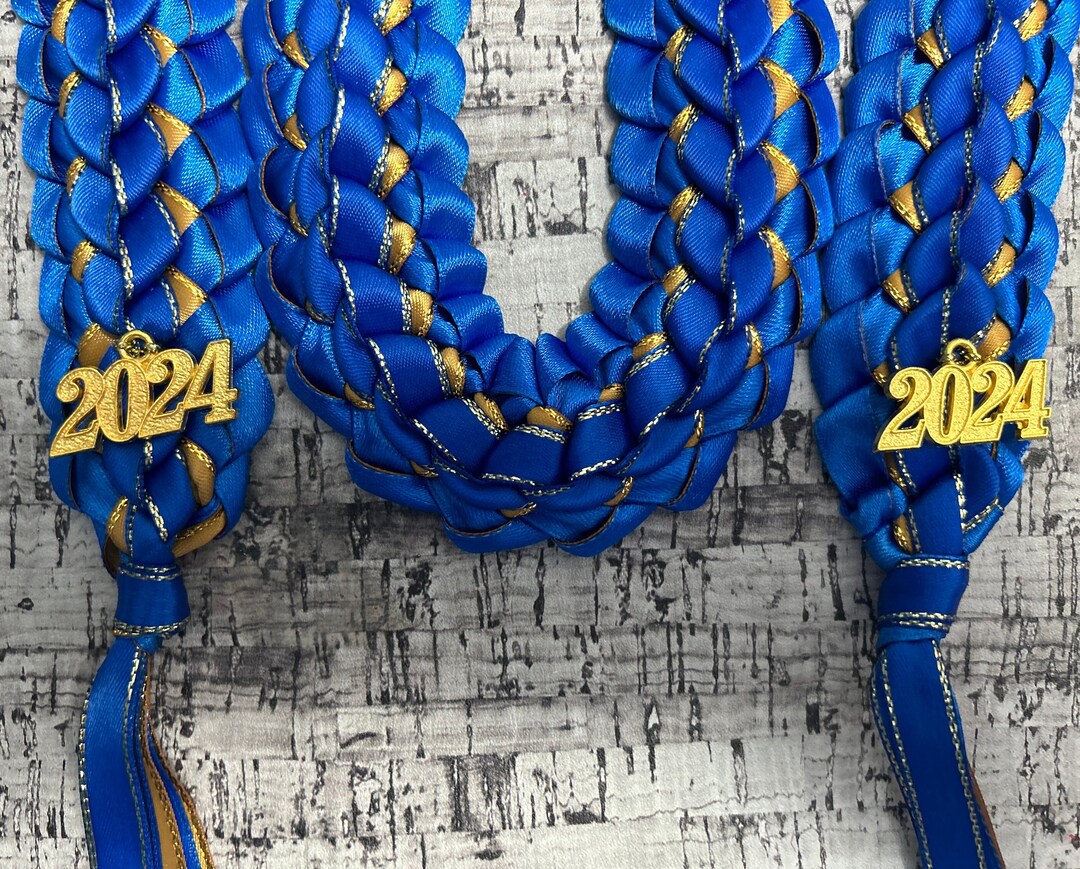 Graduation Stole Open Ended Lei Double Braided Blue/ Blue Gold Edged ...